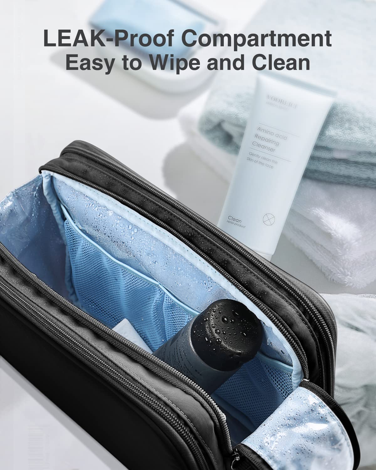 Luxtude Travel Toiletry Bag for Men Water-resistant, Large Shaving Dopp Kit with Double Zipper Opening, Compact Toiletry Cosmetic Organizer Bathroom Shower Bag for Toiletries and Shaving Supplies etc.