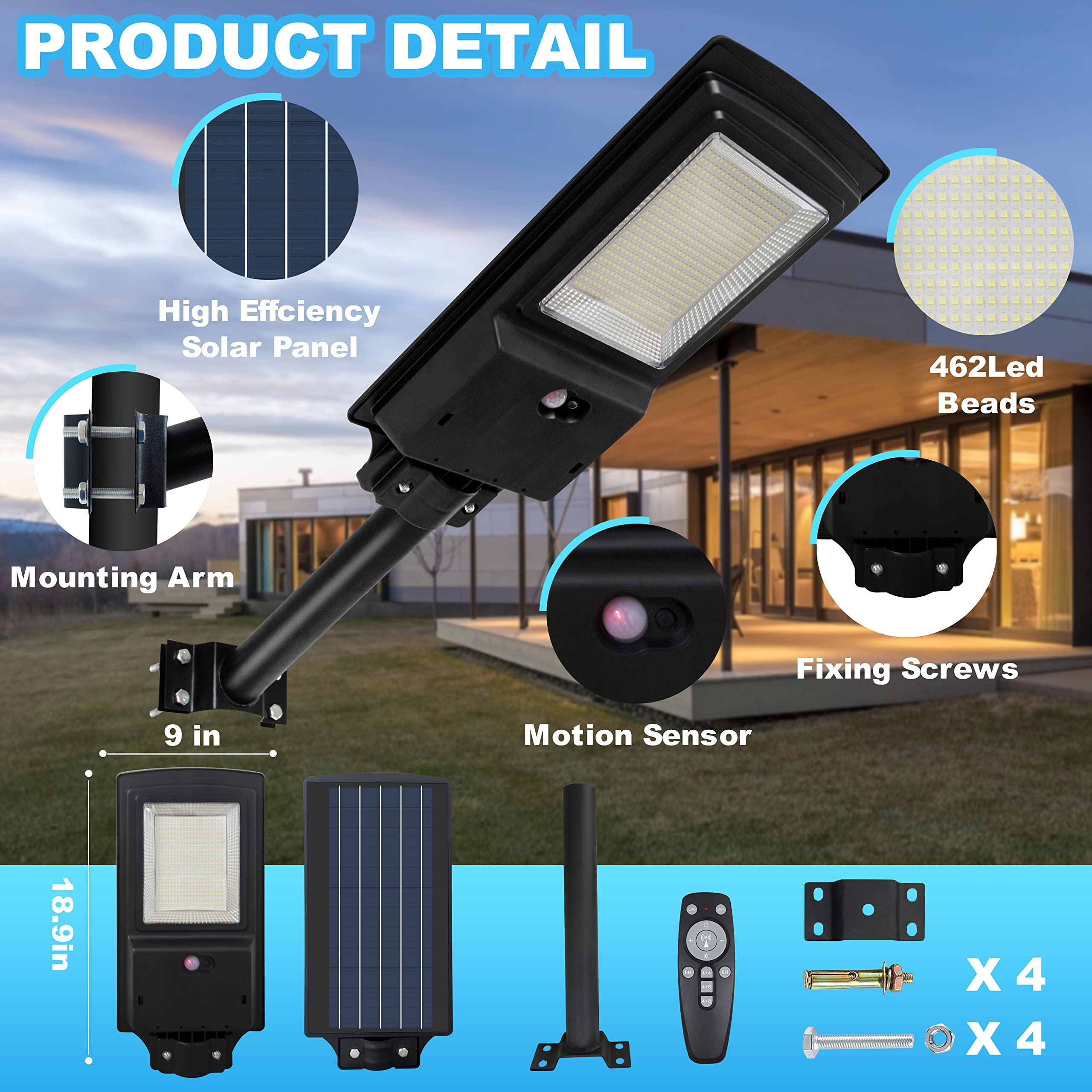 Solar Street Light,200W Solar Street Lights Outdoor Dusk to Dawn with Motion Sensor IP65 Waterproof Led Solar Outdoor Lights Remote Control for Yard,Garden,Street,Parking lot,etc.