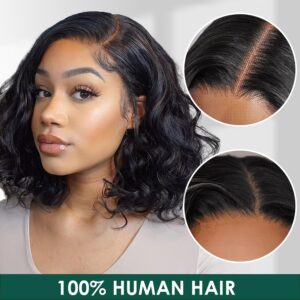 OCTSUN 12" Glueless Short Wavy Wigs Human Hair Pre Plucked 13x4 HD Lace Front Wigs Human Hair 180 Density Shoulder Length Loose Wave Bob Wig Brazilian Human Virgin Hair Body Wave Wigs for Black Women