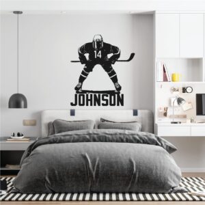 personalized wall decal hockey player - custom your own name & numbers - custom player jerseys vinyl decal sticker nursery decor - nice holyday gift (pdes-4)