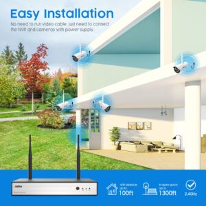 5MP Wireless Security Camera System No Hard Drive, 8 Channel Surveillance NVR Kits and 4pcs Super HD 5MP Outdoor Indoor WiFi Bullet Camera for Home Full Color Night Vision (3MP)