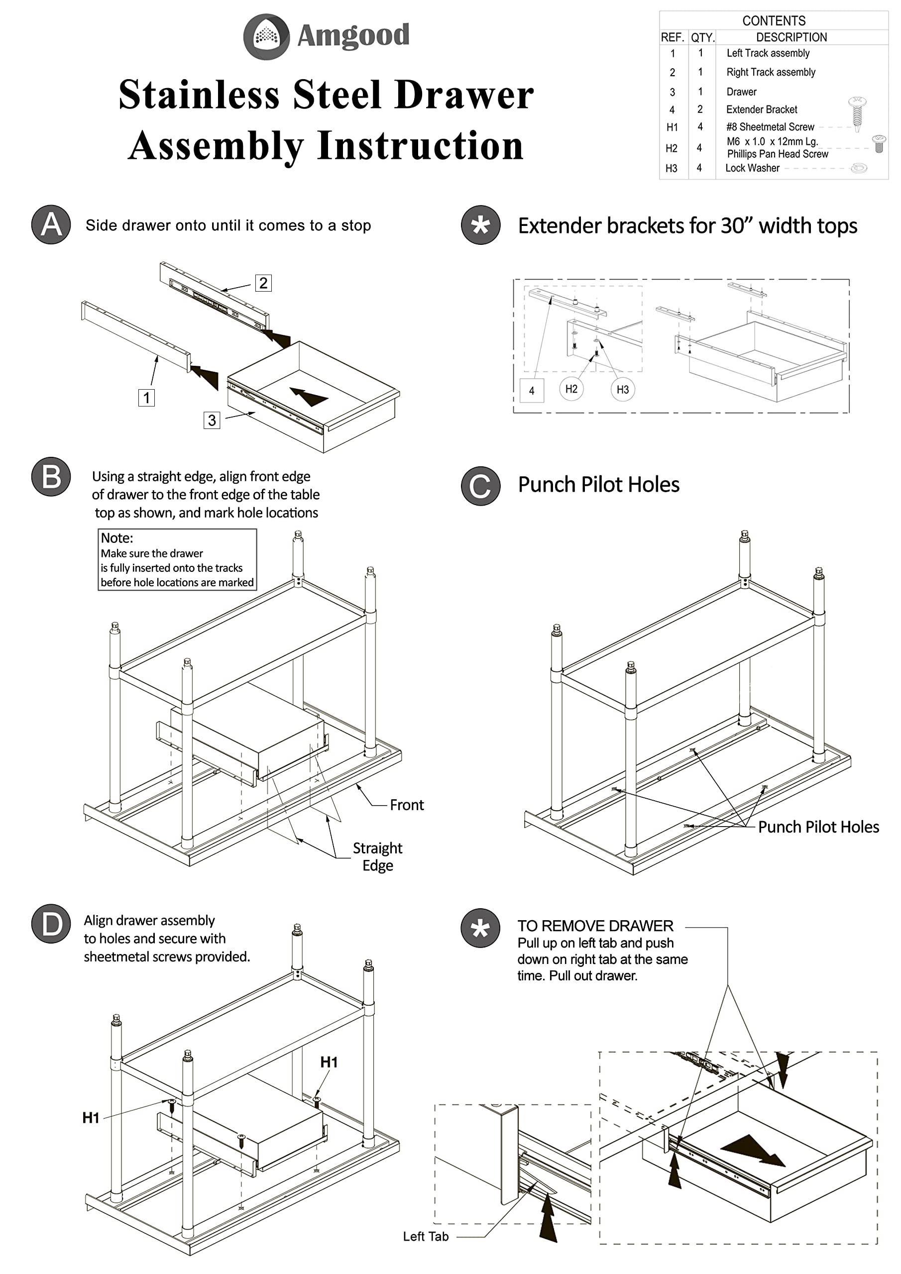 20 in. x 14 in. x 5 in. Stainless Steel Table Drawer | Metal Drawer for Prep Work Table