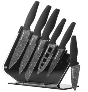 nutriblade knife set with block by granitestone 6-piece professional kitchen chef’s knives ultra sharp stainless steel blades and nonstick granite coating, easy-grip and dishwasher-safe, black