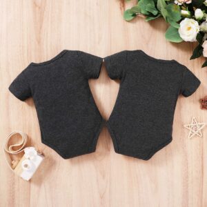 2Pcs Newborn Twins Baby Boys Girls Short Sleeve Letter Print Romper Bodysuit Summer Outfit Clothes 0-12M (0-3 Months, Charcoal Black-02)