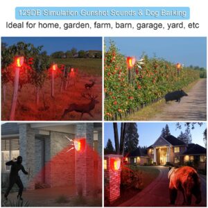 LAFEINA Solar Motion Sensor Light & Sound Alarm, 129dB Gunshot & Dog Barking Sound & Strobe Light Security Alarm Siren for Garden Farm Villa