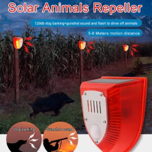 LAFEINA Solar Motion Sensor Light & Sound Alarm, 129dB Gunshot & Dog Barking Sound & Strobe Light Security Alarm Siren for Garden Farm Villa