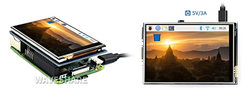 waveshare 3.5 inch Touch Screen TFT LCD 480x320 Pixel Display Monitor SPI Interface XPT2046 Controller, for Raspberry Pi 4B/3B+/3B/2B/Zero/Zero W/Zero WH