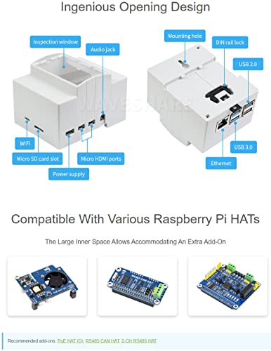 Waveshare DIN Rail ABS Case for Raspberry Pi 4 Large Inner Space Injection Moduling