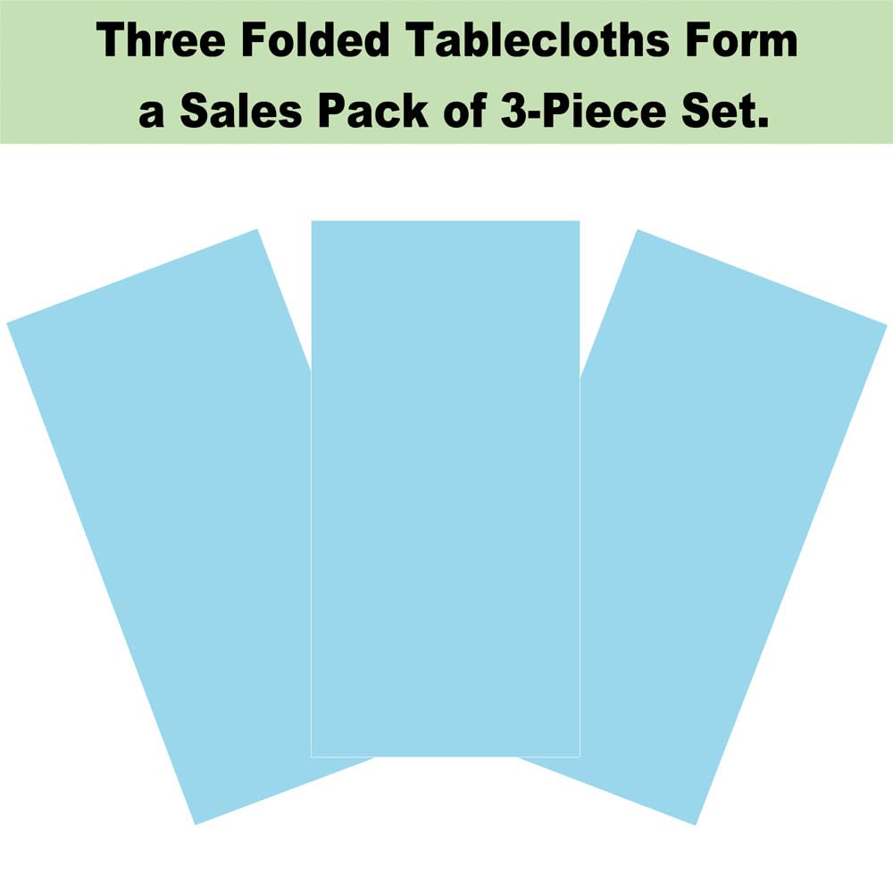 Plastic Light Sky Blue Tablecloths 3 Pack Disposable Table Covers 54" x 108" Powder lt Blue Table Cloths for Gender Reveal Parties Baby Shower Engagement Wedding, Fits 6 to 8 Foot Rectangle Tables