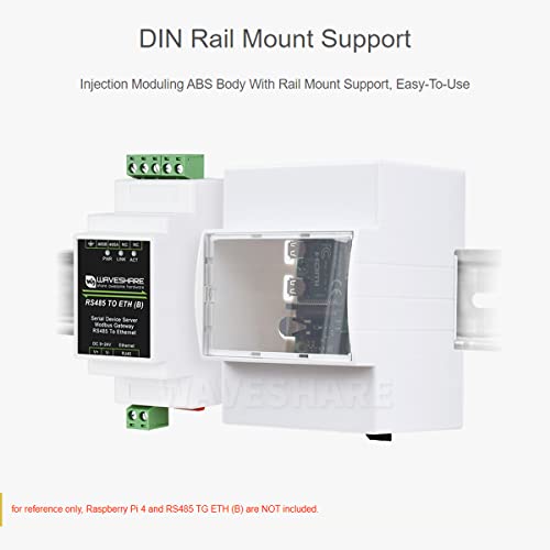 Waveshare DIN Rail ABS Case for Raspberry Pi 4 Large Inner Space Injection Moduling