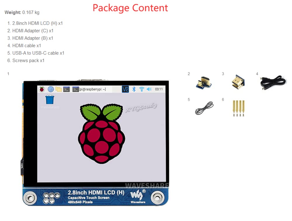 2.8inch HDMI IPS Capacitive LCD Display (H) Resolution 480×640 Adjustable Brightness Fully Laminated Screen Monitor Supports Raspberry Pi 5 4 3 B B+ and AI PC Windows 11/10 / 8.1/8 / 7 @XYGStudy