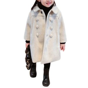 popolar kids girls dress coats winter warm long jacket cloak button trench coat pockets peacoat outerwear clothes 2-7 years (6-7 years, beige)