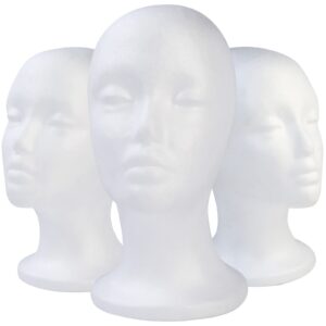 e elainfia 3 pack white foam display mannequin head - portable wig display stand fashion foam mannequin wig stand stable round base suitable for salon,display hair, hats and hairpieces