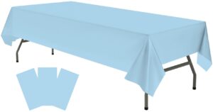 plastic light sky blue tablecloths 3 pack disposable table covers 54" x 108" powder lt blue table cloths for gender reveal parties baby shower engagement wedding, fits 6 to 8 foot rectangle tables