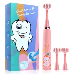 leyuyo electric toothbrush for kids 6 sided 360° sonic cleaning 31000 strokes rechargeable 3d sonic tooth brush with timer, 2 bristles, 4 modes, pink