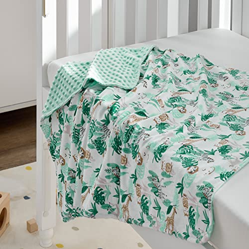 DaysU Silky Micro Soft Plush Baby Blankets for Boys with Print Animal Pattern and Soothing Raised Dots, Double Layer Bed Throws for Baby Crib, Jungle, Green, 30x40 Inches