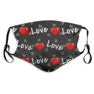 SeBneny 5 Pcs Valentine's Day Face_Mask Heart Reusable Washable Cloth Mask Red Heart Love Design Mouth Cover Wedding Facial Shield Adult Spring Face Protection Shield Balaclava Adjustable Ear Straps