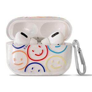 minscose cute airpod pro clear case with keychain, cartoon smiley face design soft silicone smooth shockproof compatible with airpods pro charging case for girls kids women