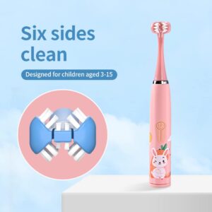 LEYUYO Electric Toothbrush for Kids 6 Sided 360° Sonic Cleaning 31000 Strokes Rechargeable 3D Sonic Tooth Brush with Timer, 2 Bristles, 4 Modes, Pink