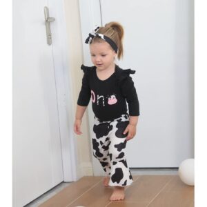 Detigee 1st Birthday Outfit for Girls Cow Birthday Outfit Infant First Birthday Clothes (Black,12-18 Months) (A1019A)