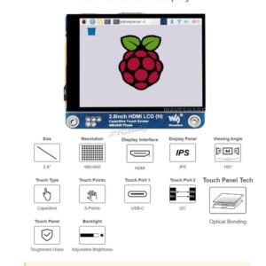 2.8inch HDMI IPS Capacitive LCD Display (H) Resolution 480×640 Adjustable Brightness Fully Laminated Screen Monitor Supports Raspberry Pi 5 4 3 B B+ and AI PC Windows 11/10 / 8.1/8 / 7 @XYGStudy