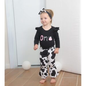 Detigee 1st Birthday Outfit for Girls Cow Birthday Outfit Infant First Birthday Clothes (Black,12-18 Months) (A1019A)