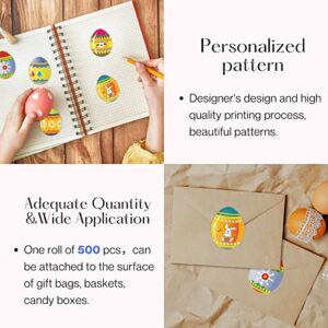 500PCS Easter Eggs for Kids Stickers Roll, 9 Patterns of Self-Adhesive Egg Bunny Stickers for Gift Bags Envelopes Easter Baskets and Holiday Parties