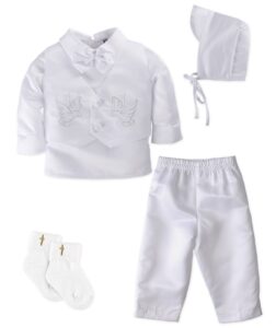 baby boy christening outfits baptism long sleeve suit set with hat, cross socks, 3-6 months