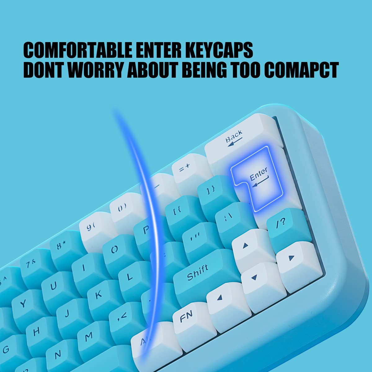 7KEYS 60% 2.4G Wireless Gaming Keyboard with Wrist Rest, Compact 63 Keys Mini RGB Light up Keyboard for PC Mac Laptop, Portable, Rechargeable Suit for Typing and Gaming(White&Blue)