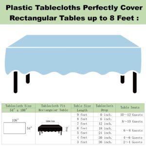 Plastic Light Sky Blue Tablecloths 3 Pack Disposable Table Covers 54" x 108" Powder lt Blue Table Cloths for Gender Reveal Parties Baby Shower Engagement Wedding, Fits 6 to 8 Foot Rectangle Tables