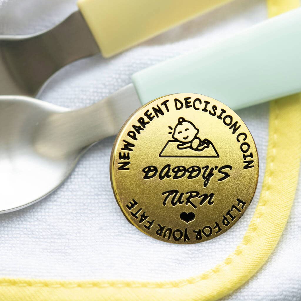 New Baby Gifts for Parents,Double-Sided Decision Coin Gift for New Mom and Dad,Funny Baby Shower Gifts for Couple,Gifts for Pregnant Women as Mother's Day,Father's Day，G-Gold