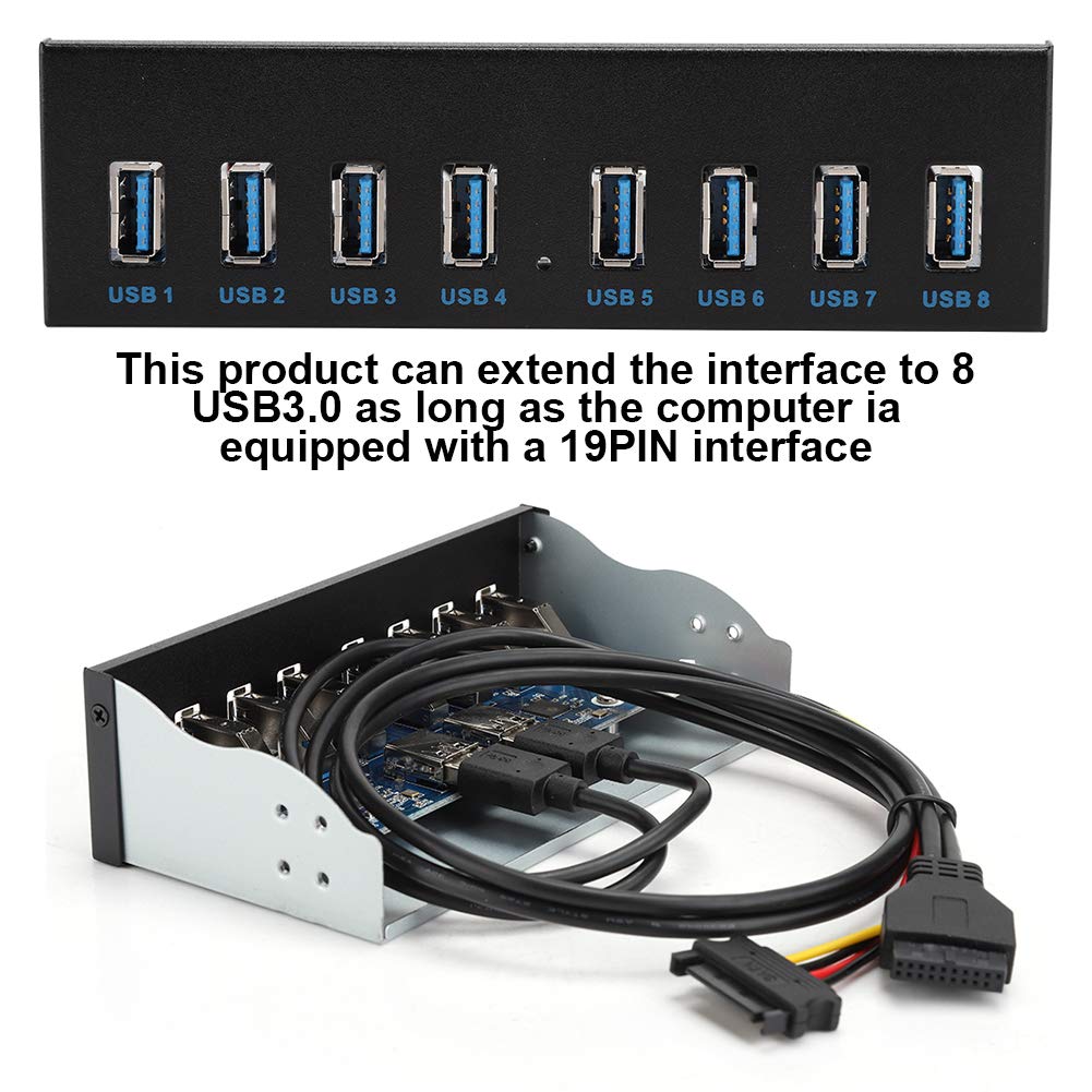 Front Panel USB 3.0 Hub 8 Port,19 Pin to 8 Port USB 3.0 Hub for PC, 8 Ports Hub Optical Drive Extension Front Panel Adapter for PC Computer Case Front Bay