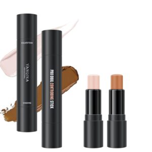 highlight contour stick, 2 in 1 body makeup shading stick, face highlighters sticks, concealer contour highlighter stick,cruelty free makeup,double-end face concealer contouring sticks cream (01#lvory+dark brown)