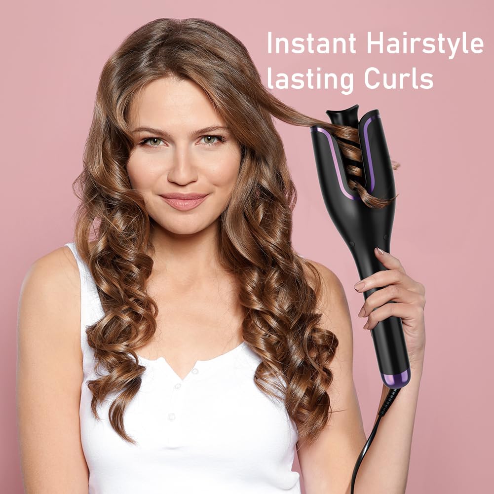 Upgrade Automatic Hair Curler,BEJARM Rotating Curling Iron with 1" Large Barrel Ideal for Mid Length to Longer Hair, Auto Curling Wand with Anti-Scald