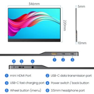 Bimawen 15.0" Touchscreen Portable Monitor,Ultra-Thin 1080p HDR Compatible with Xbox,Switch,PC,Laptop,FHD 1920x1080 IPS Screen