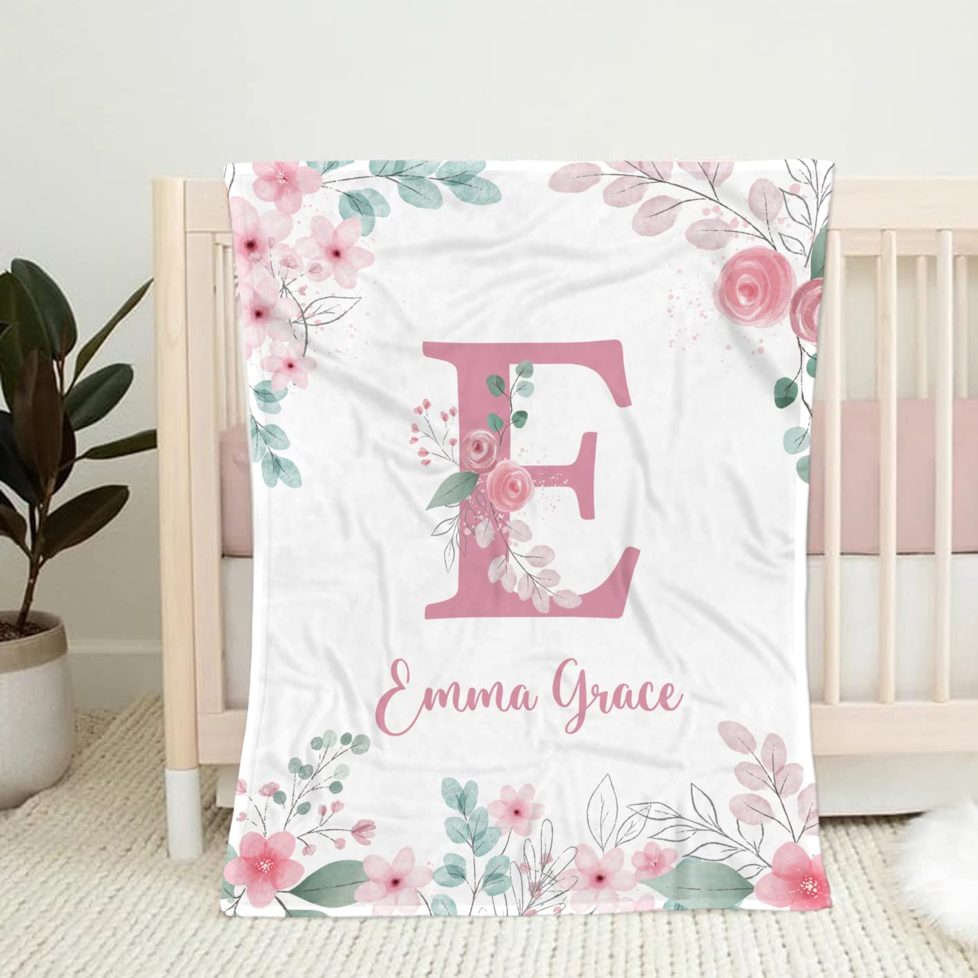 Jump Up Personalized Baby Monogram Blanket,Pink Baby Blanket Monogram,Monogram Blanket Baby,Monogram Blankets,Monogrammed Baby Blanket,Baby Blanket Name,Floral Baby Blanket