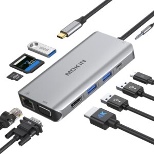 usb c hub multiport adapter, 10 in 1 dual display usb c hub with 4k hdmi, vga, 100w pd 3.0, 3 usb 3.0,gigabit ethernet,sd/tf,audio port,usb c docking station compatible for macbookpro/dell/hp/lenovo