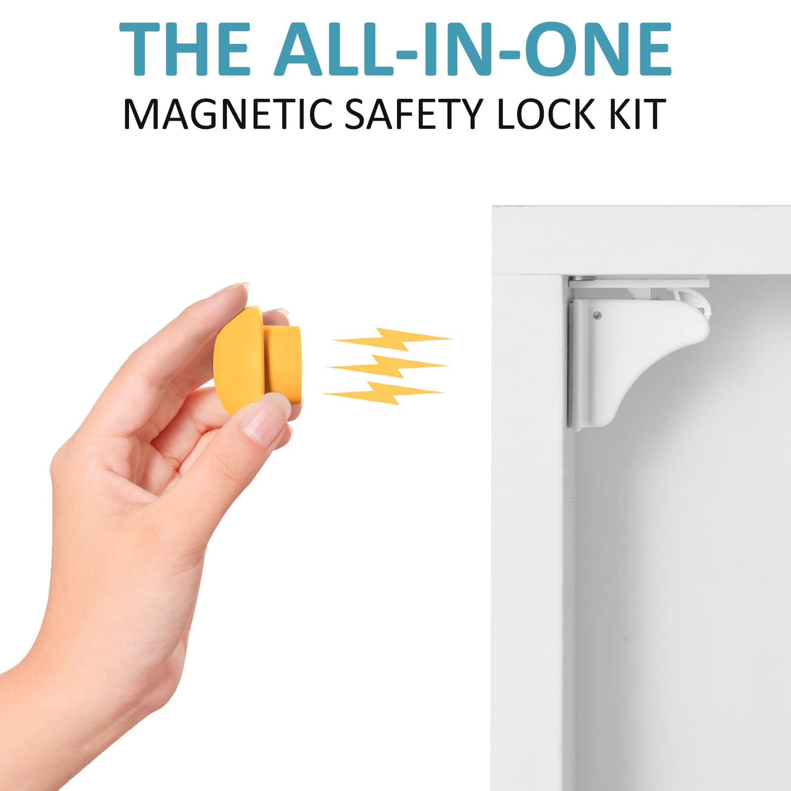 Dyoac Magnetic Cabinet Locks Baby Proofing Children's Invisible Lock for Cabinets, Doors, Drawers - Easy to Install Children Proofing (4 Locks and 1 Key)