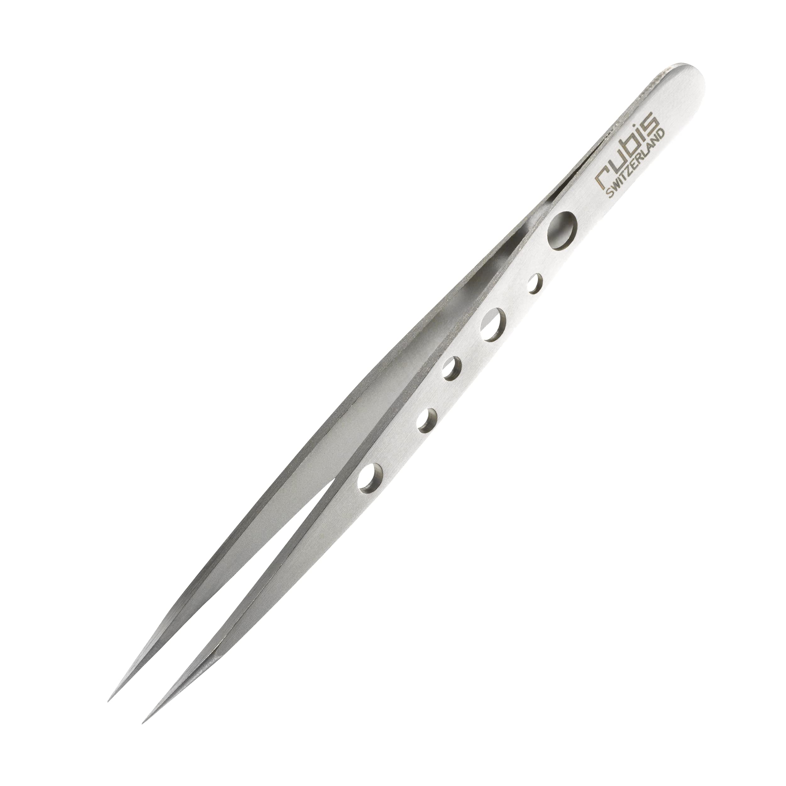 Rubis Hole Pattern Stainless Steel Pointed Tweezers for Precise Eyebrows and Hair Removal, The Elegance Collection,1K011 9.5, Made in Switzerland