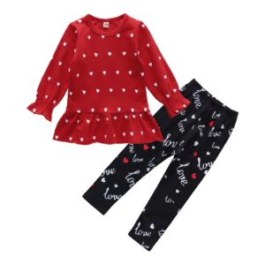 cm c&m wodro baby girl clothes valentines day toddler outfit love shirt ruffle long sleeve sweatshirts top pants legging set 1-5t (red, 12-18 months)