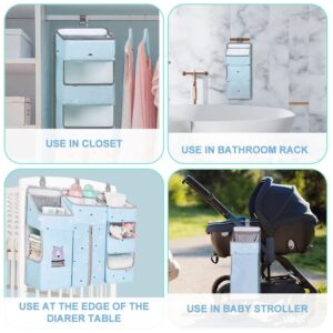 NGORAY Hanging Baby Diaper Caddy Organizers for Crib - 3-in-1 Diaper Stacker for Changing Table Nursery Organization Storage Holder for Baby Essentials Attachment Portable Combining Clothing (Blue)