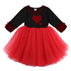 gumemo valentine's day kids toddler baby girls mother's day birthday dress outfit long sleeve princess party tutu skirt dress playwear clothes (3-4 years, black+red)