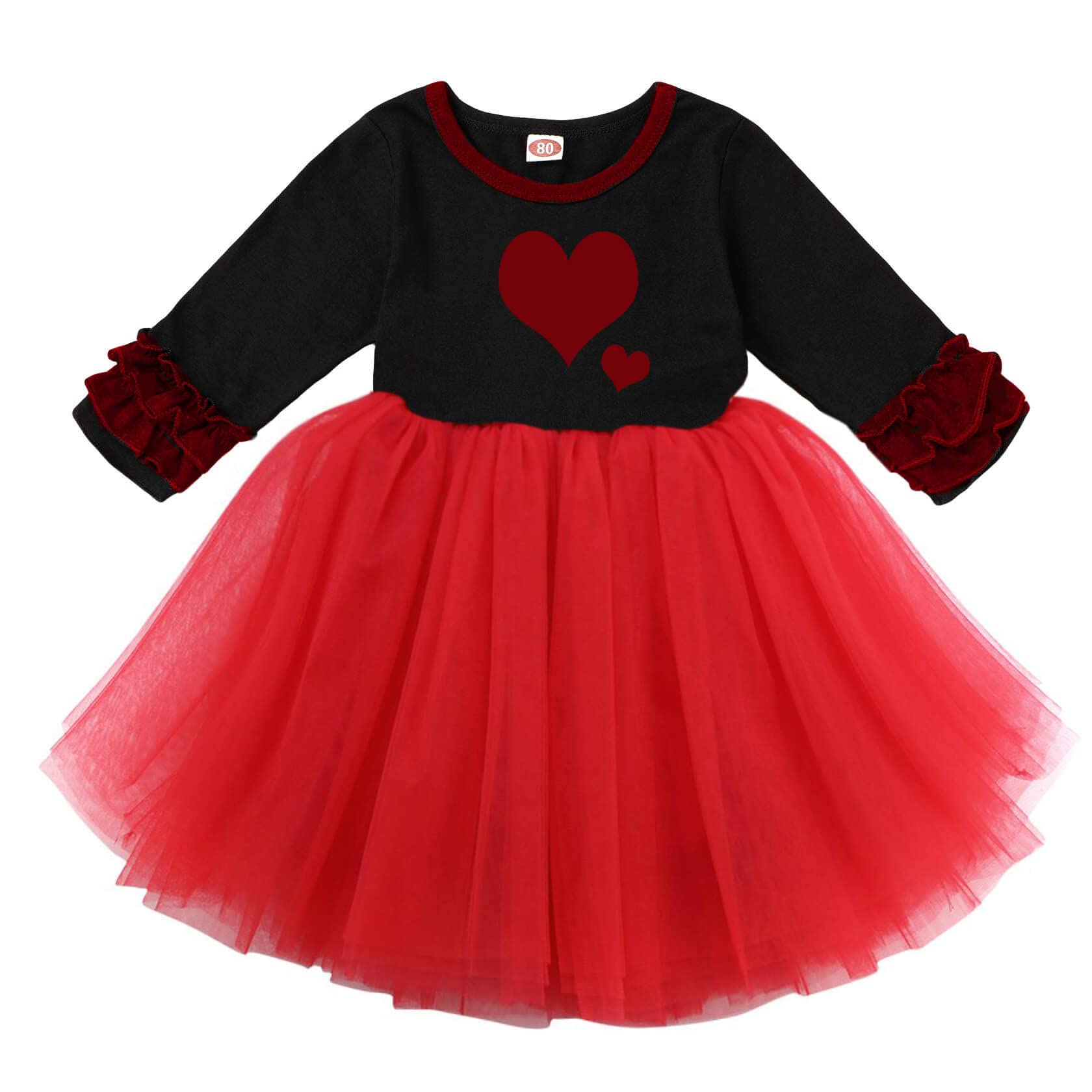 GUMEMO Valentine's Day Kids Toddler Baby Girls Mother's Day Birthday Dress Outfit Long Sleeve Princess Party Tutu Skirt Dress Playwear Clothes (3-4 Years, Black+Red)