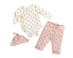 pehr kimono 3-piece set hatchling fawn / 0-3 mos, rose pink