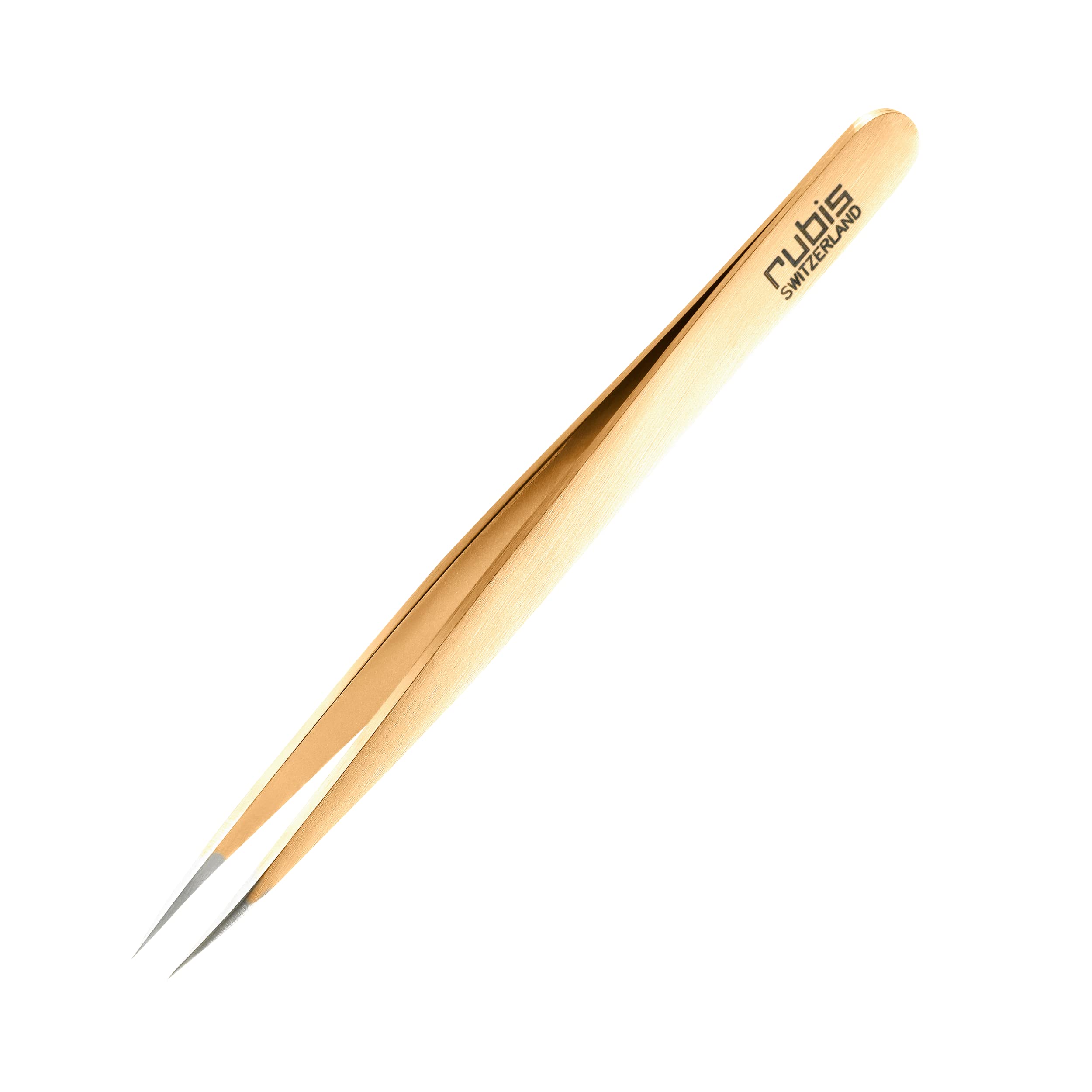 Rubis Stainless Steel Pointed Tweezers for Precise Eyebrows and Hair Removal, 1K003, Made in Switzerland, Gold