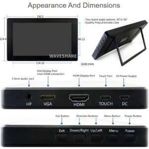 waveshare 7" IPS Display LCD Capacitive Touch Screen Monitor 1024x600 Resolution HDMI/VGA Port, for Raspberry Pi 4B/3B+/3B/2B/A+/Zero W/WH/Jetson Nano/Banana Pi/Windows 10/8.1/8/7