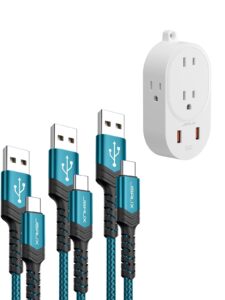 jsaux multi plug outlet extender with usb [4ac+2usb-a]+ usb-c cable 3a fast charging [3pack, 10ft+6.6ft+3.3ft]