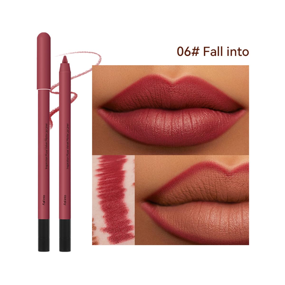 KISSIO Lip Liner,Creamy Lip Liner Pencil,Long Lasting Lip Liner with Sharpener,Matte Finish,Smooth and Soft,Non Dry,Easy to Use,Cruelty free,0.02 oz,06 Fall into