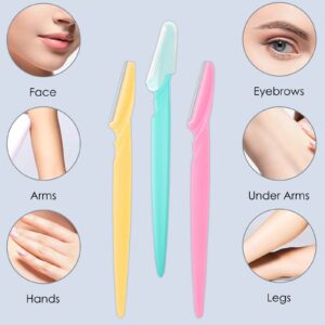 18Pcs Eyebrow Razor Multipurpose Exfoliating Dermaplaning Tool Trimming and Shaving Grooming Eyebrow Face Razor and Eyebrow Shaper for Women 3 Colors