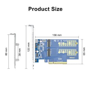 10Gtek 2-Port M.2 NVMe Adapter M-Key, PCIe X8 Gen3. Requires Motherboard BIOS Support for Bifurcation